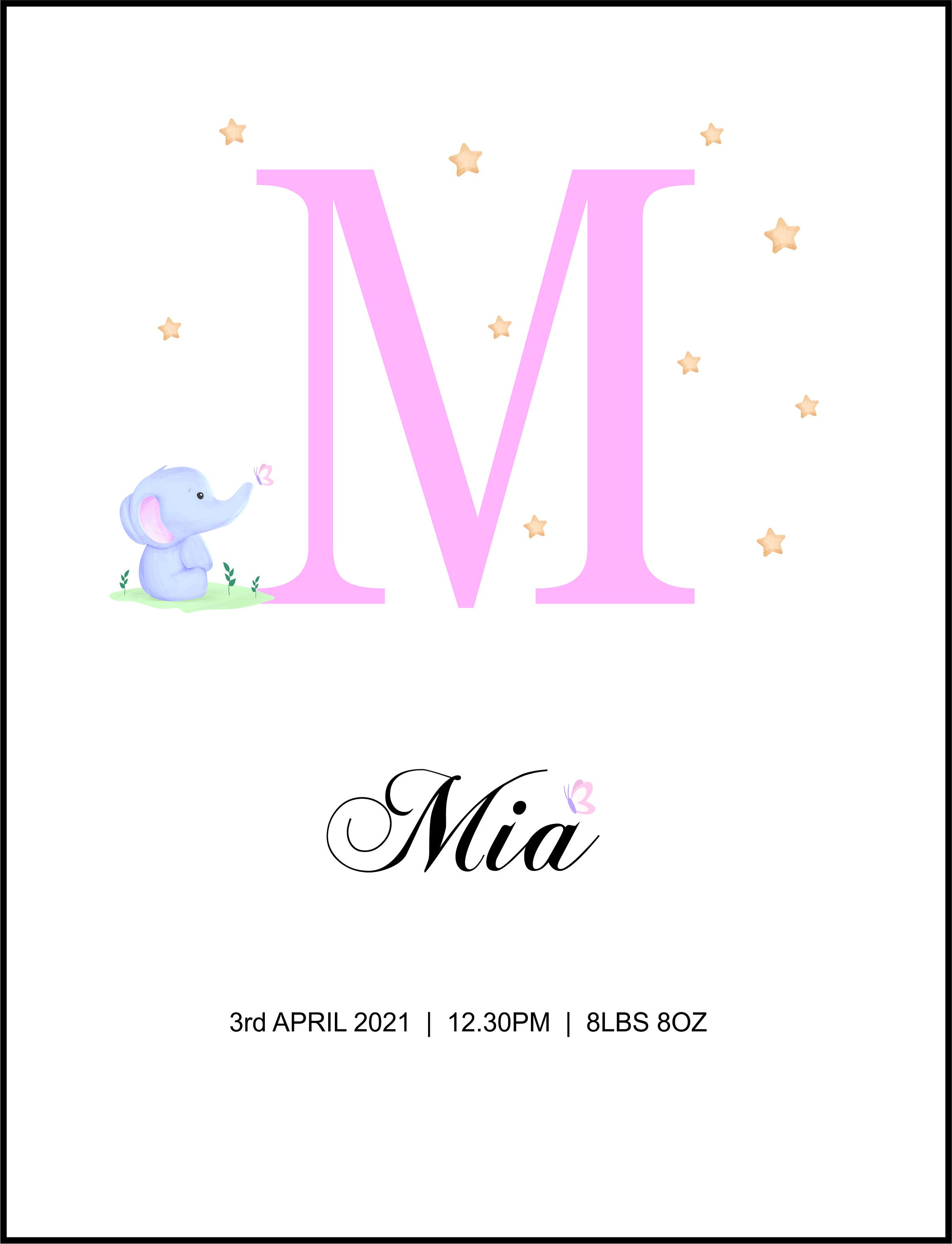 Cute Baby Elephant Personalied Birth Frame - Etsy UK