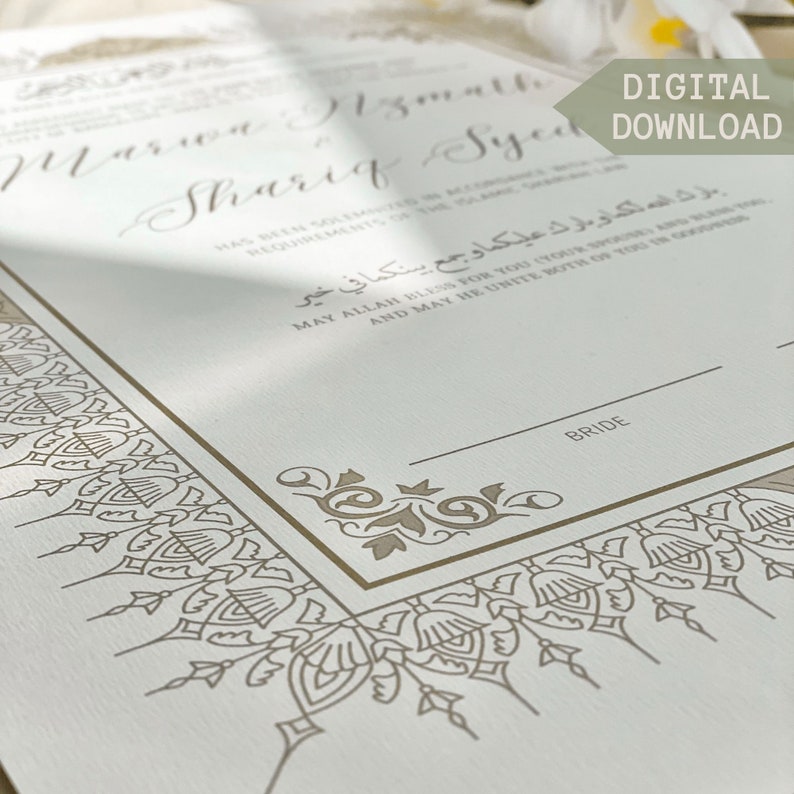 Luxury Nikah Nama Contract Digital Nikahnama Certificate Nikah Paper ...