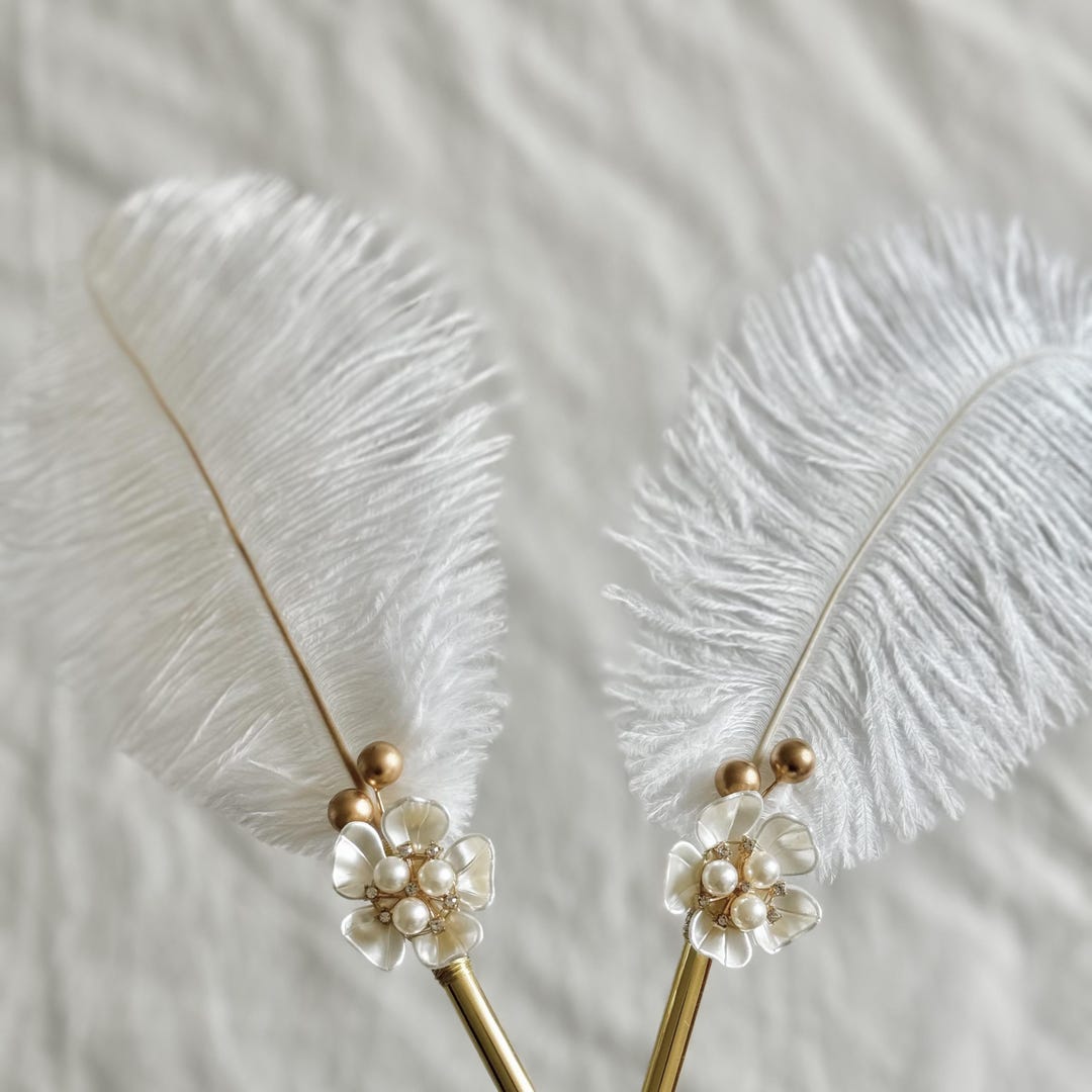 White Feather Pen Wedding Gold Nikkah Pen Guest Book Pen Guestbook Gold ...
