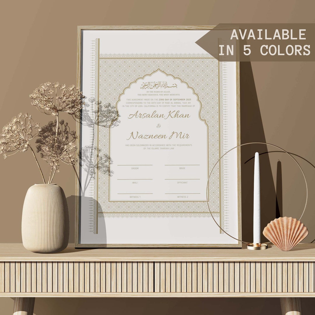 Custom Islamic Marriage Certificate Nikah Islamic Wedding Contract ...