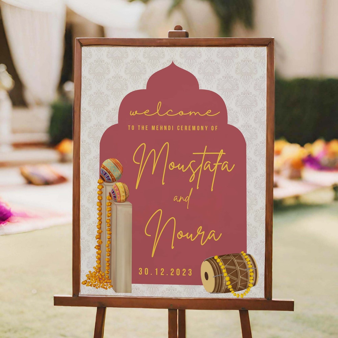 Mehndi Ceremony Welcome Sign Mehndi Welcome Wedding Sign Mendhi Sign ...