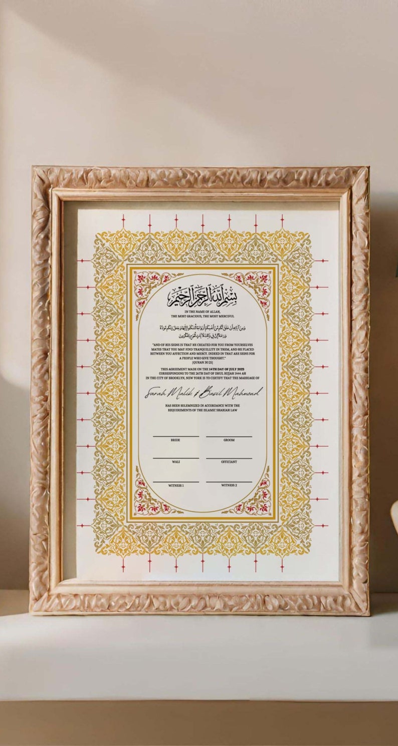 Printable Nikkah Certificate Gold Nikkah Contract Digital Nikah Nama ...