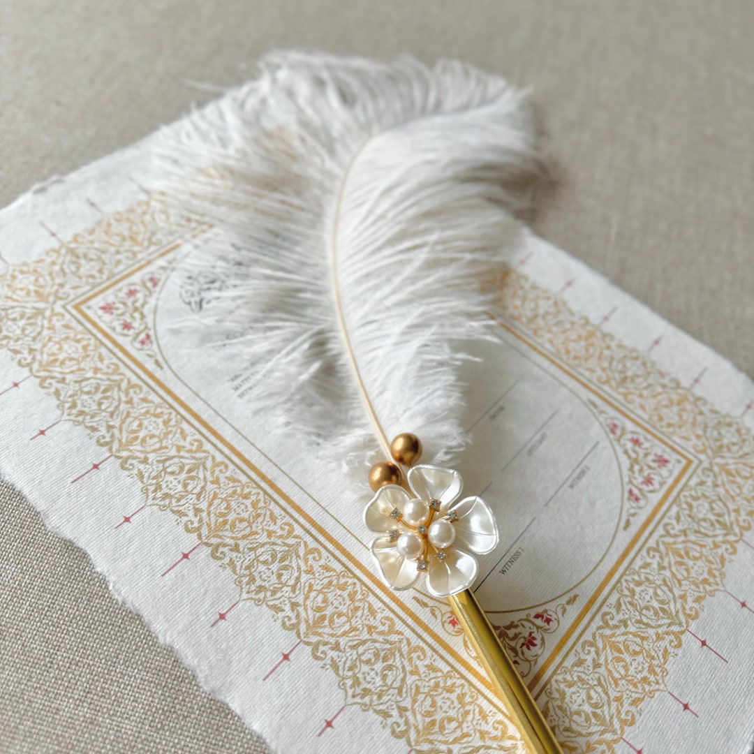 Luxury Nikkah Pen Wedding Pen Ostrich Feather Pen Guest Book Wedding ...