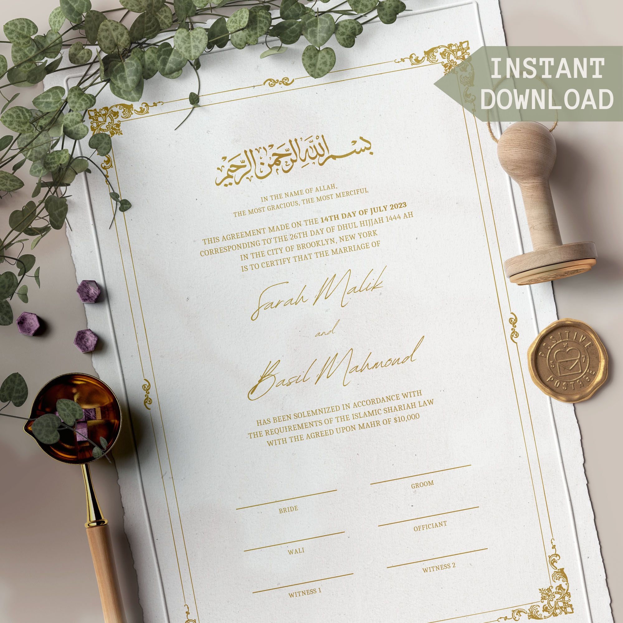 Minimalist Nikkah Contract Template Editable Nikkah Certificate ...