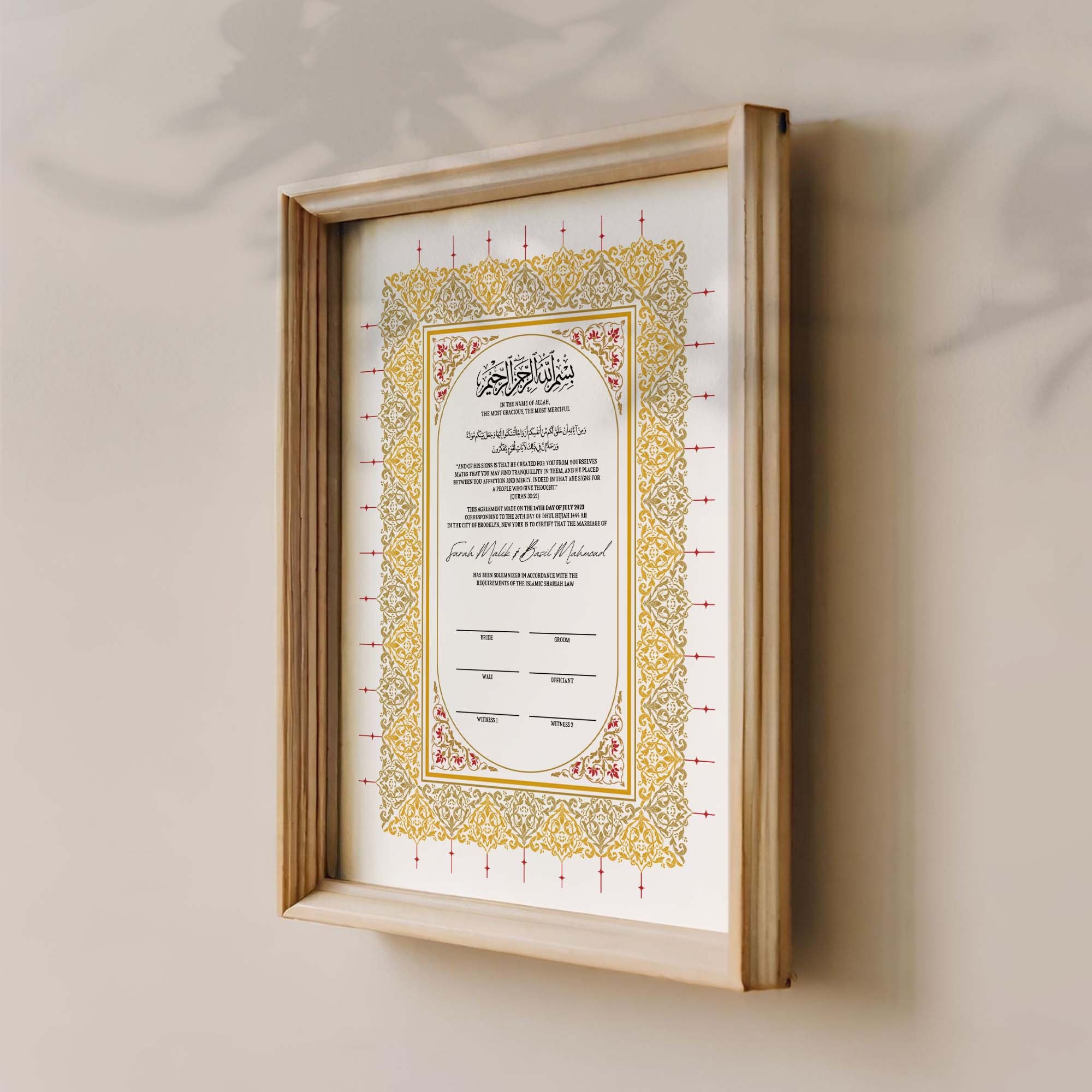 Printable Nikkah Certificate Gold Nikkah Contract Digital Nikah Nama ...