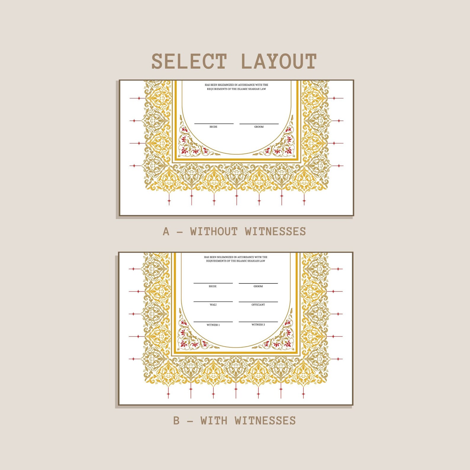 Printable Nikkah Certificate Gold Nikkah Contract Digital Nikah Nama ...