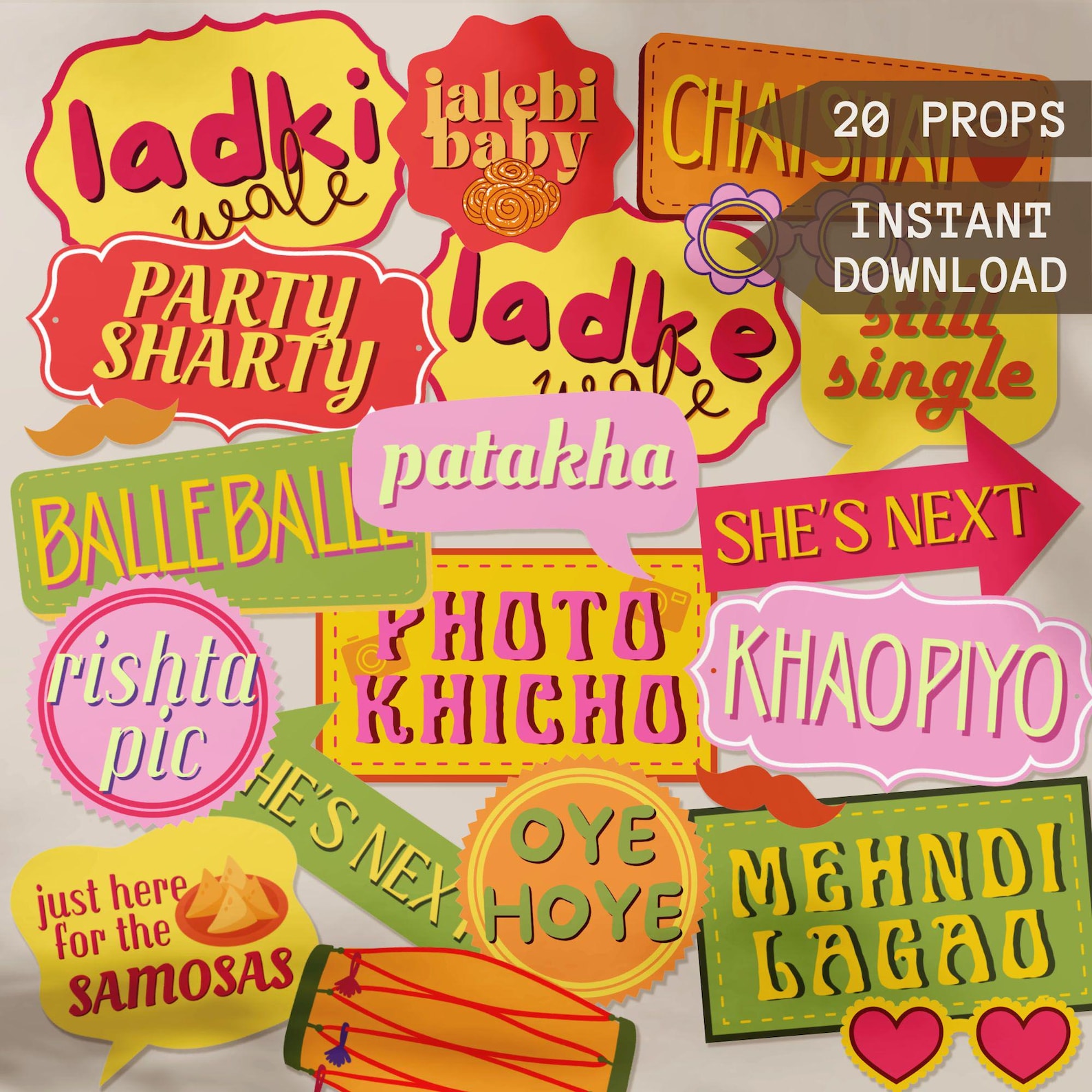 Desi Wedding Props Dholki Photobooth Props Pakistani Wedding Photo ...