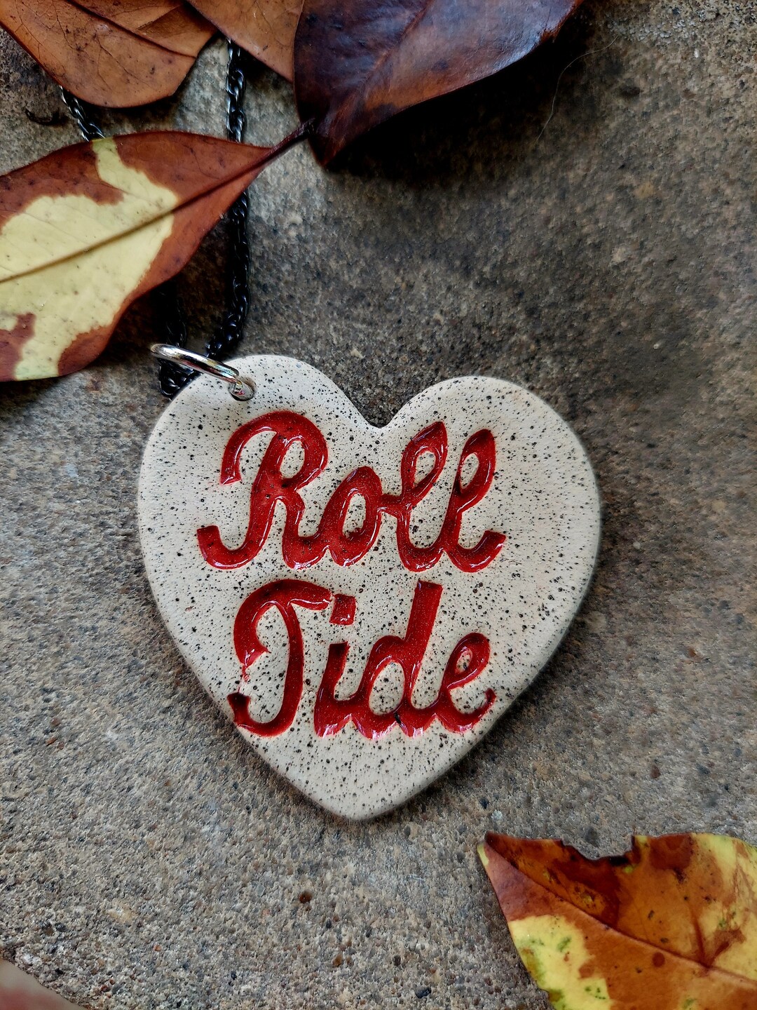 Alabama Football Team Spirit Heart Handmade Ceramic Clay Necklace ...