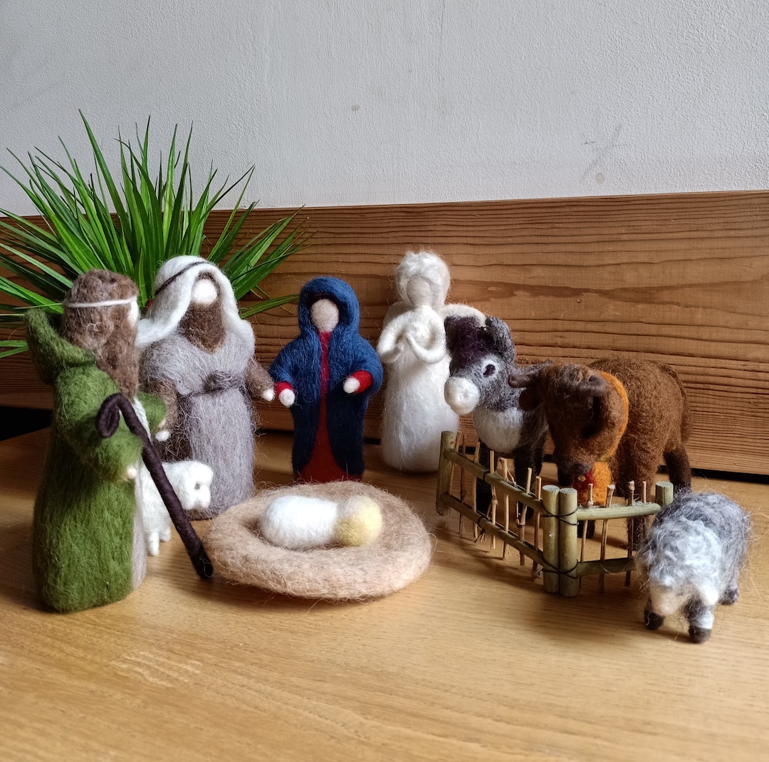 Needle Felted Nativity Scene- Ready to Ship! Nativity Set 9 Pieces ...