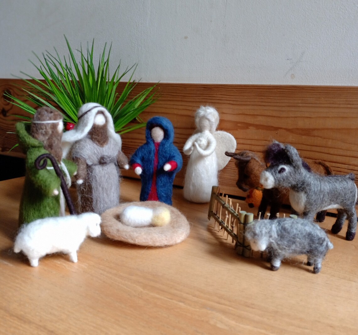 Needle Felted Nativity Scene- Ready to Ship! Nativity Set 9 Pieces ...