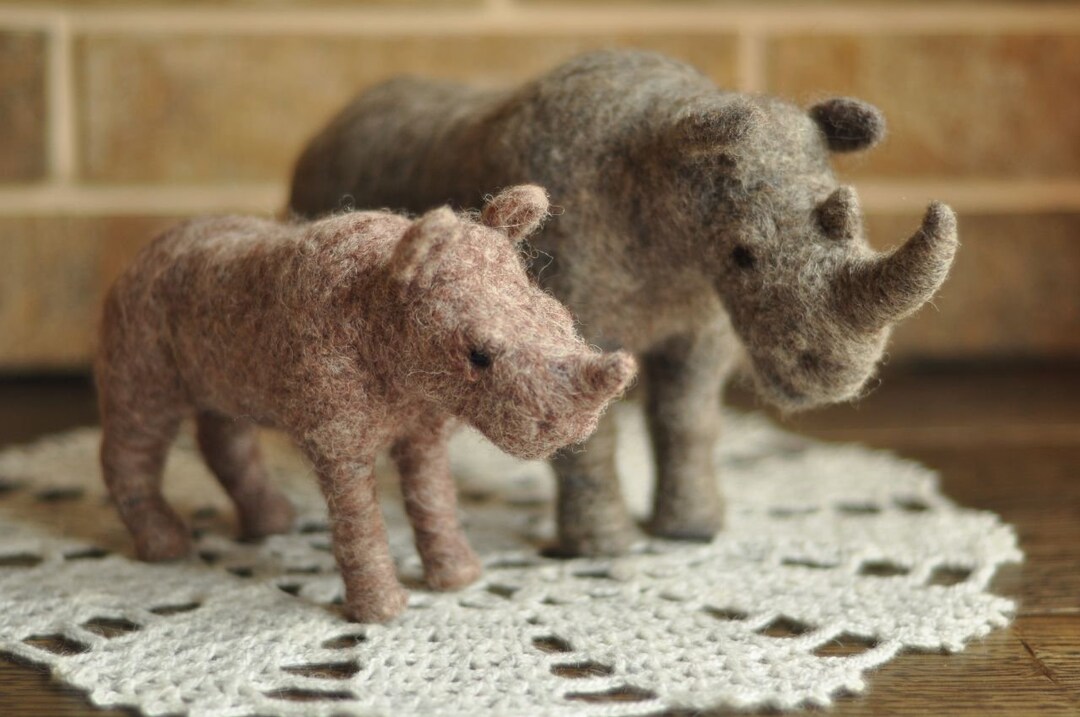 Needle Felted Family of Rhino - Ready to Ship! Realistic Rhino Toy ...