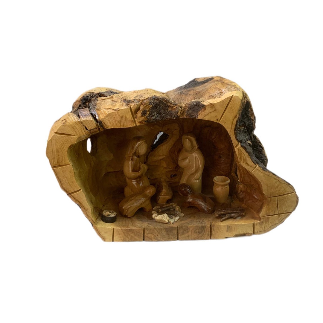 Natural Hand Carved Nativity Cave With Set - Etsy