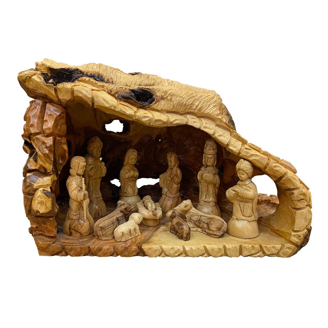 Hand Carved Nativity From Natural Olive Wood With/without Set - Etsy
