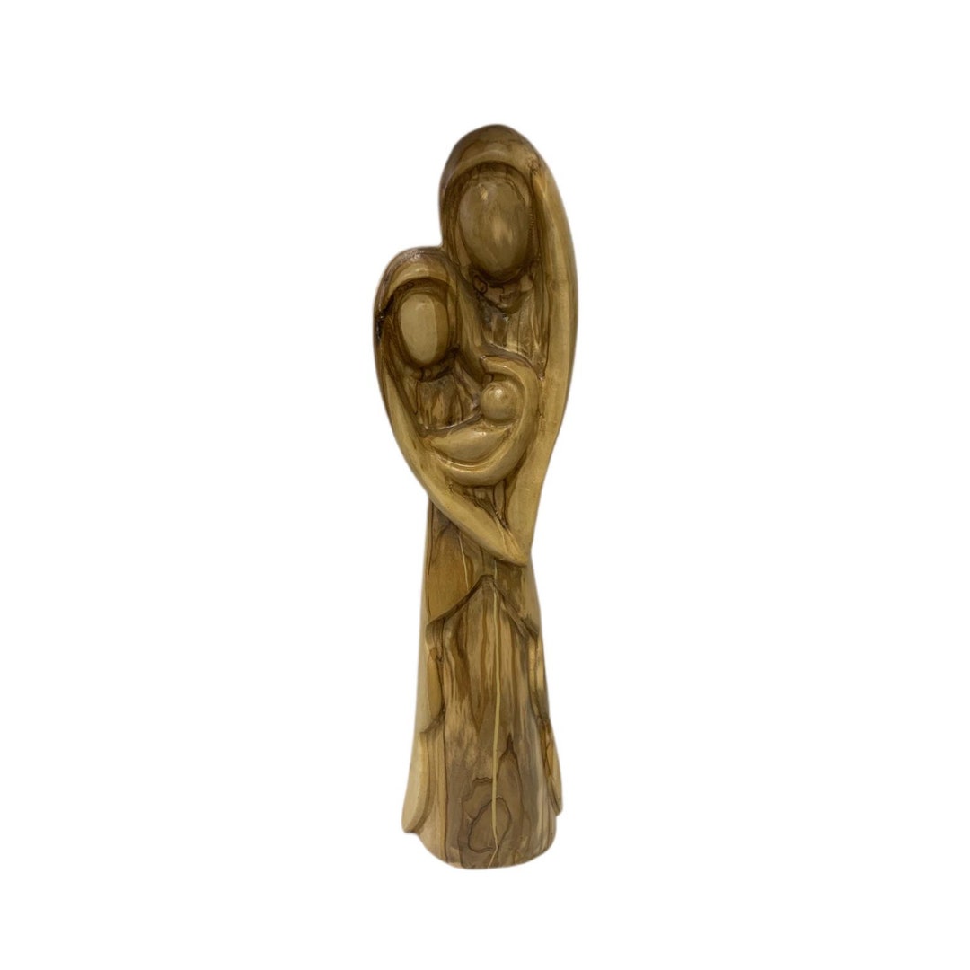 Large Nativity Holy Family Olive Wood Faceless Sculpture Heart Shaped ...