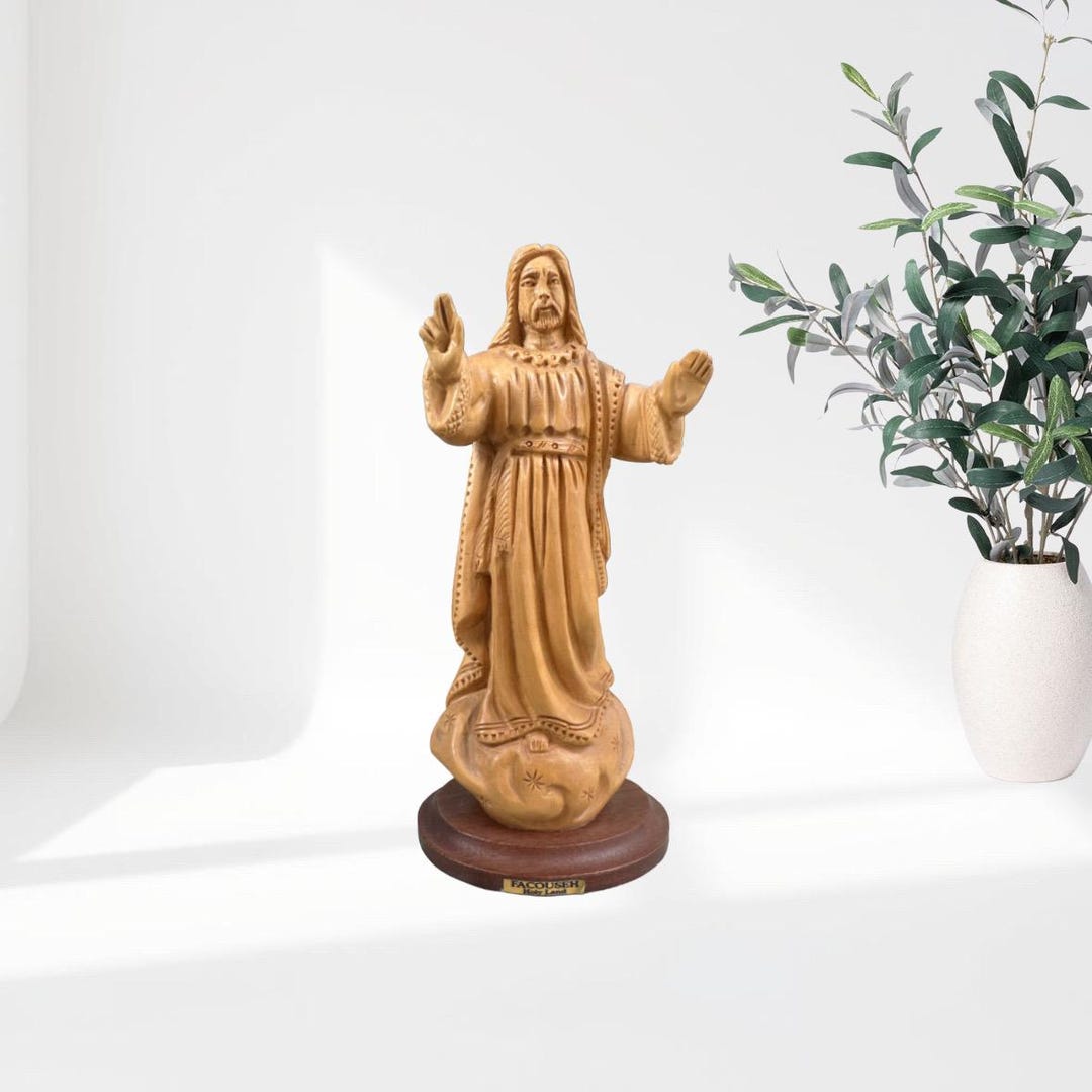 Olive Wood Jesus Christ Figure, Wooden Jesus Statue, Religious Living ...