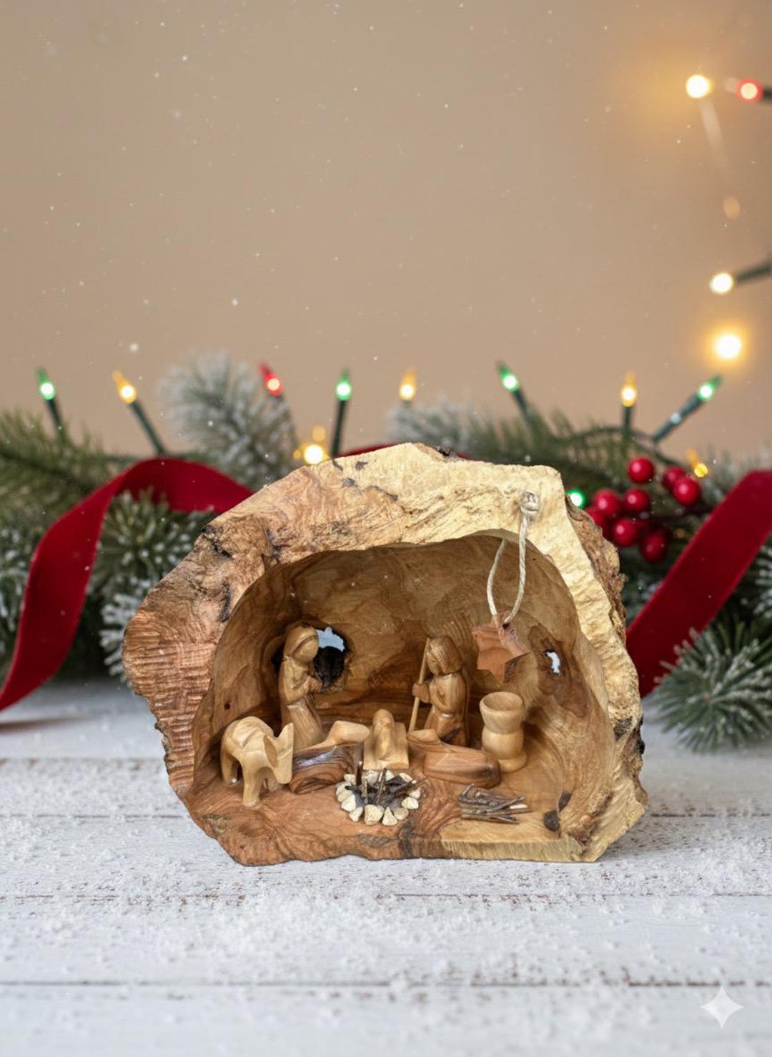 Olive Wood Nativity Cave From Bethlehem | Hand Carved Holy Land ...