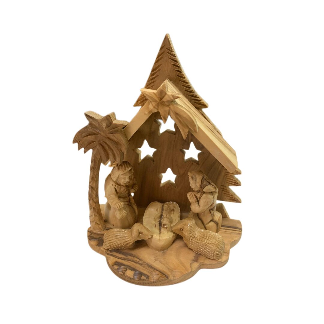 Olive Wood Christmas Tree Nativity Set - Wooden Nativity Scene - Etsy