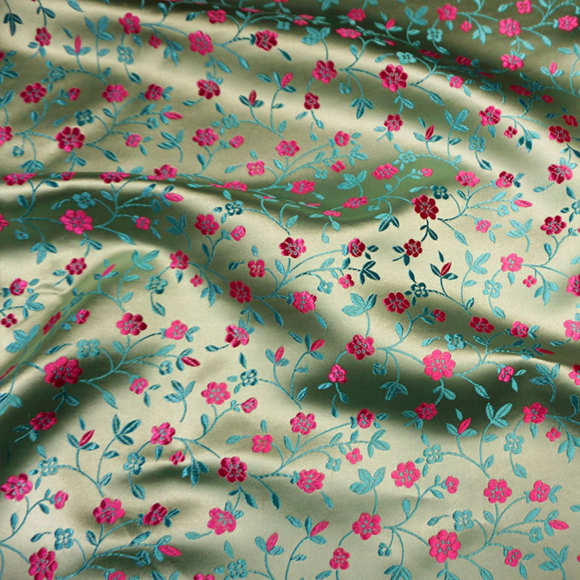 Green Cotton Floral Silk Fabric/Fabric By the Yard | Etsy Green Cotton Floral Silk Fabric/Fabric By the Yard | Etsy