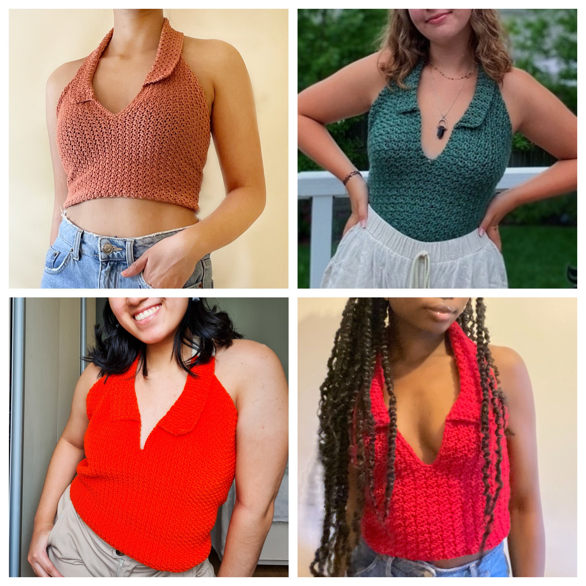 Mia Halter Top Crochet Halter Collared Lace-up Top Pattern - Etsy