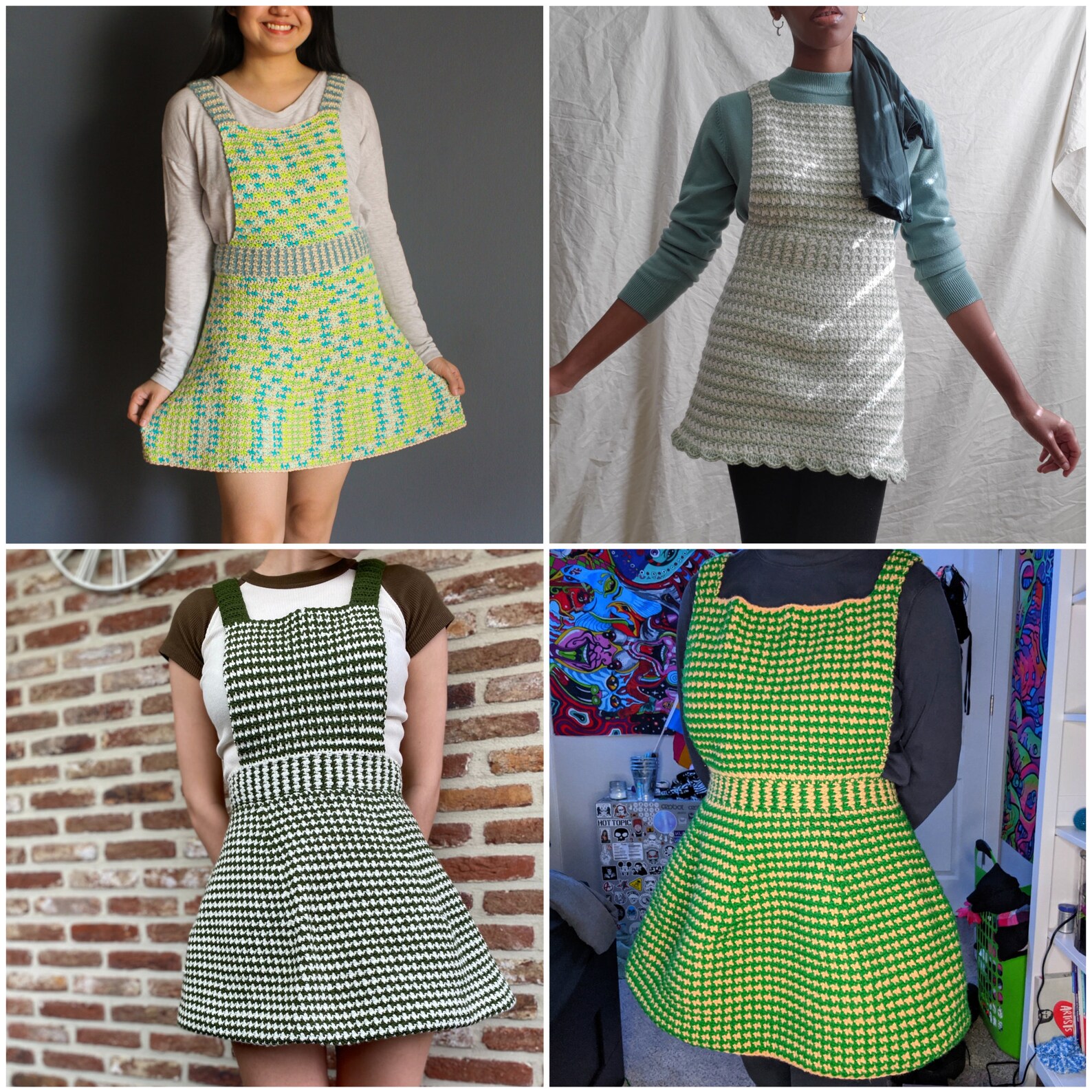 Alice Pinafore Dress - Retro Houndstooth Crochet Dress Pattern - Etsy