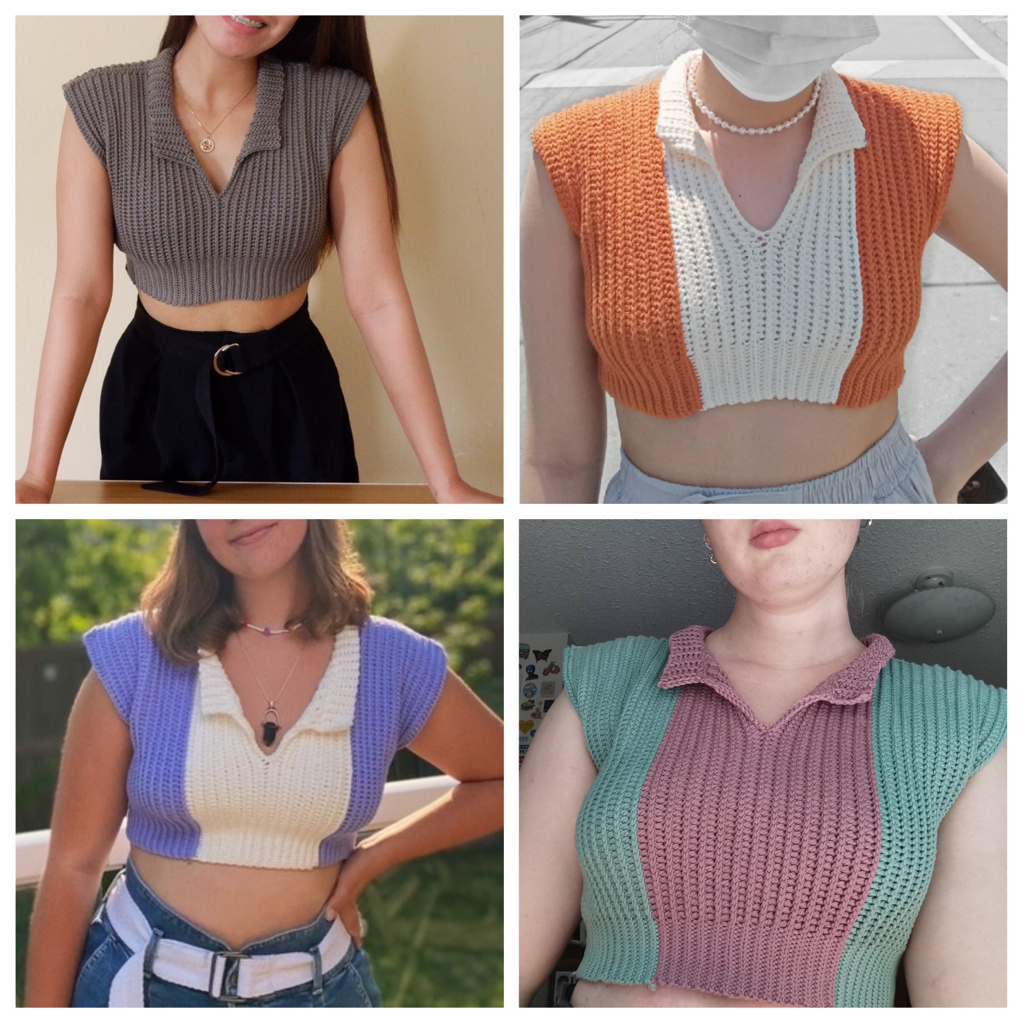 Valerie Crop Top Retro Collared Ribbing Crochet Top Pattern - Etsy