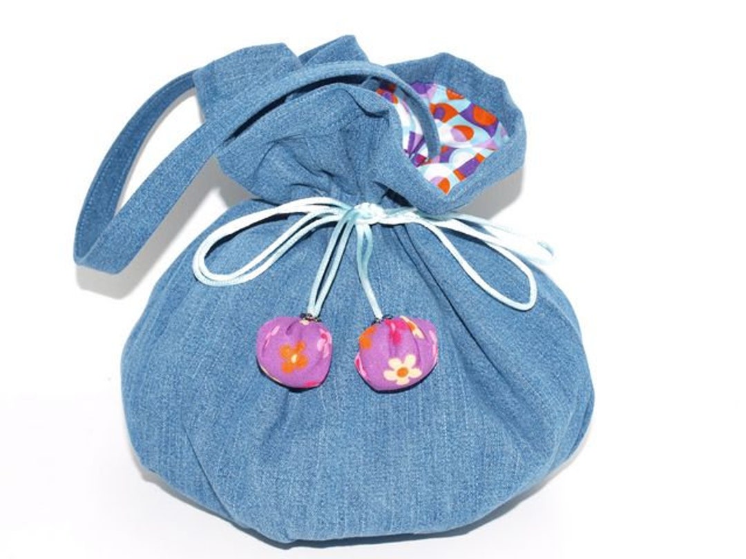 Pompadour Bag Jeans Upcycling Drawstring Bag Handbag Handmade - Etsy