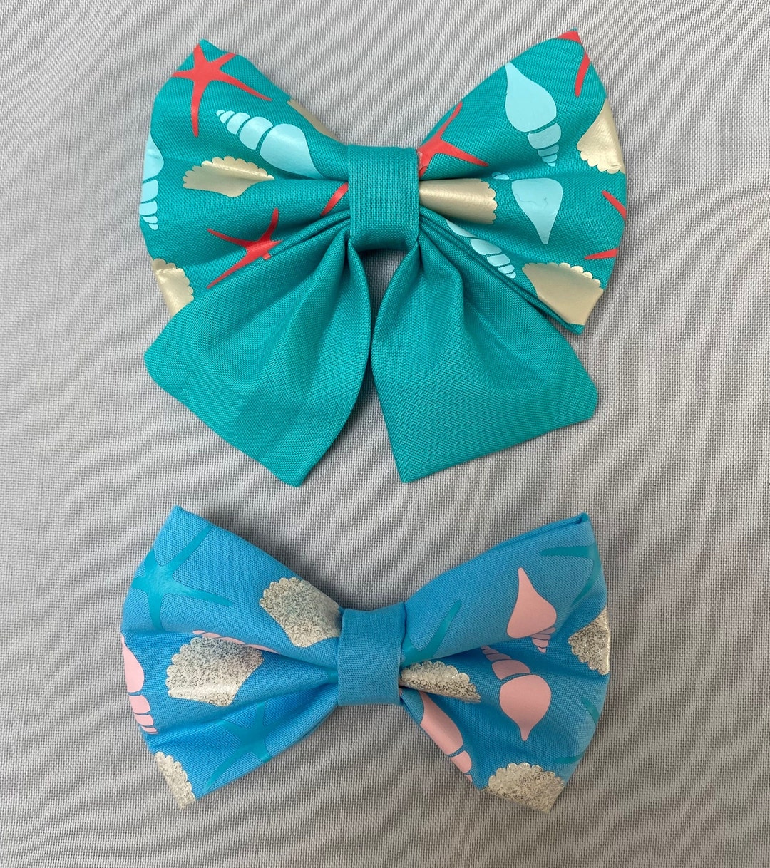 Shells Hand Printed and Handmade Dog Bow Ties and Sailor Bows, Four ...