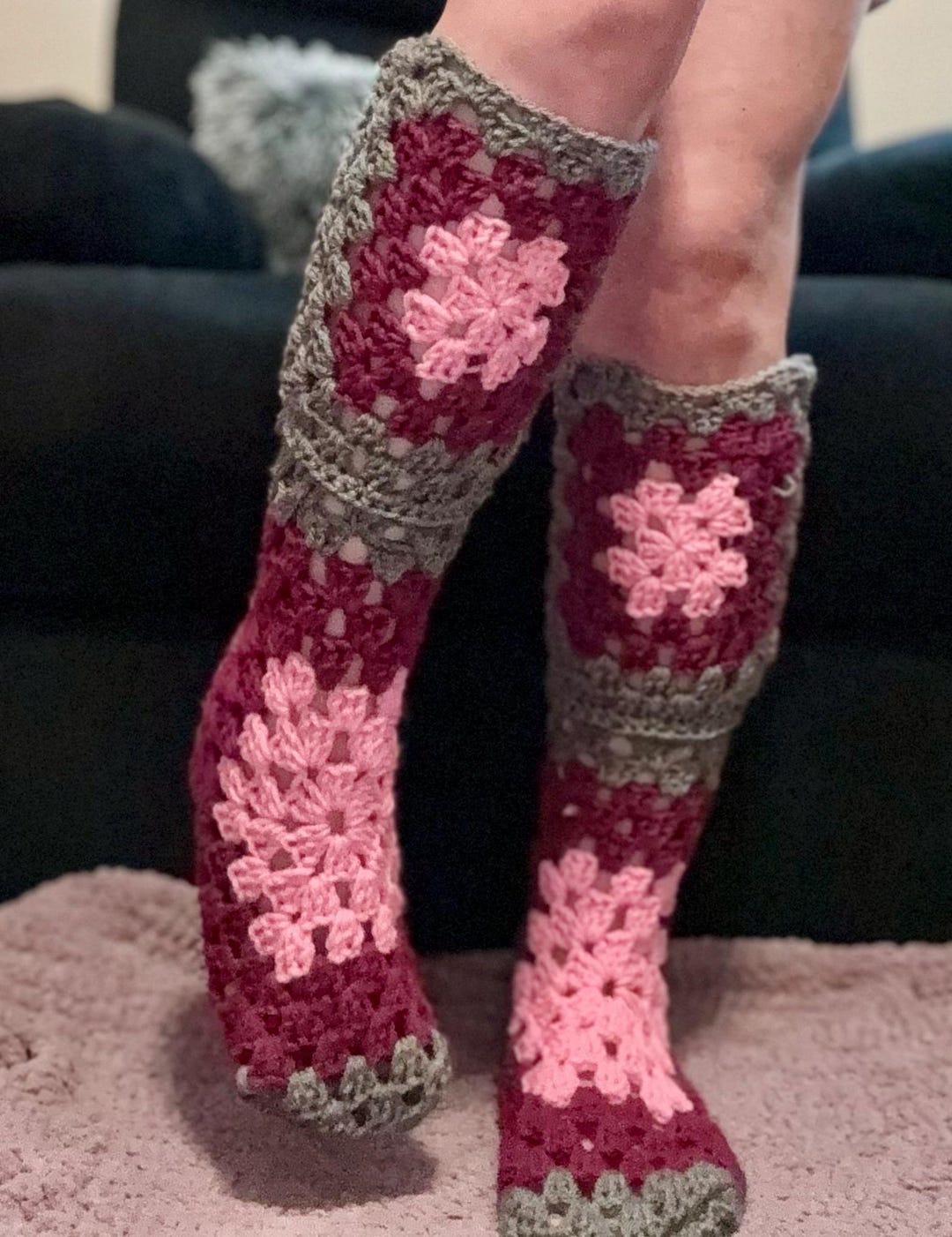 Crochet Granny Square Tall Slippers - Etsy