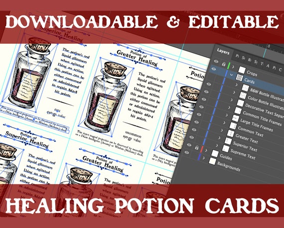 Healing Potion Item Card Templates fully Editable Digital - Etsy