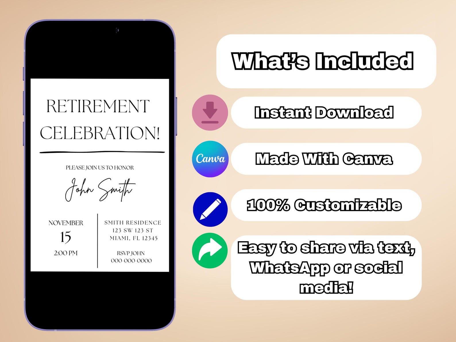 Minimalist Retirement Party Invite | Modern Editable Digital Template ...
