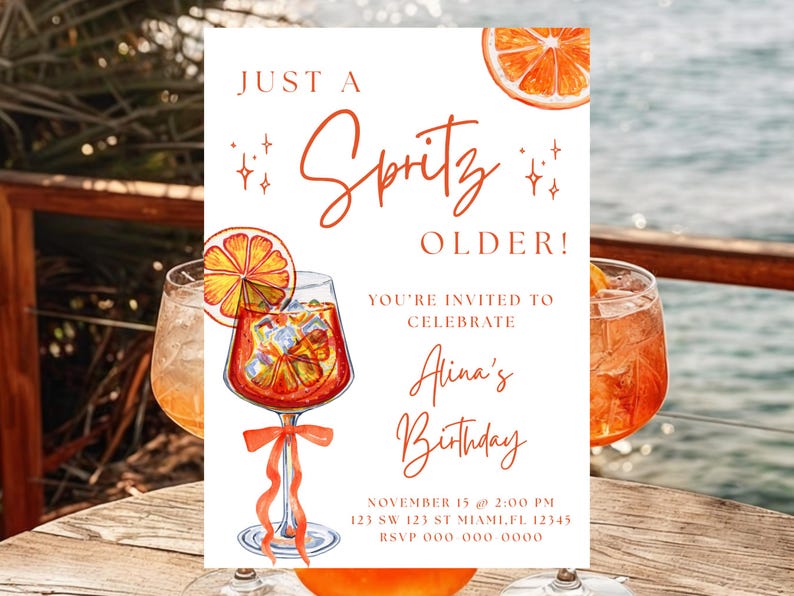 Aperol Spritz Birthday Invitation: Editable Adult Party Template ...