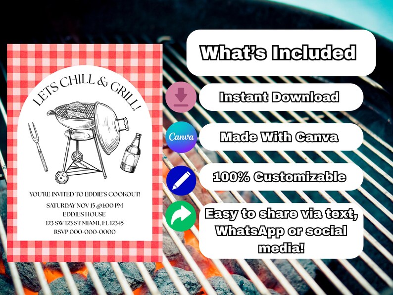 BBQ Cookout Invitation Red Version – Editable Backyard BBQ Party ...