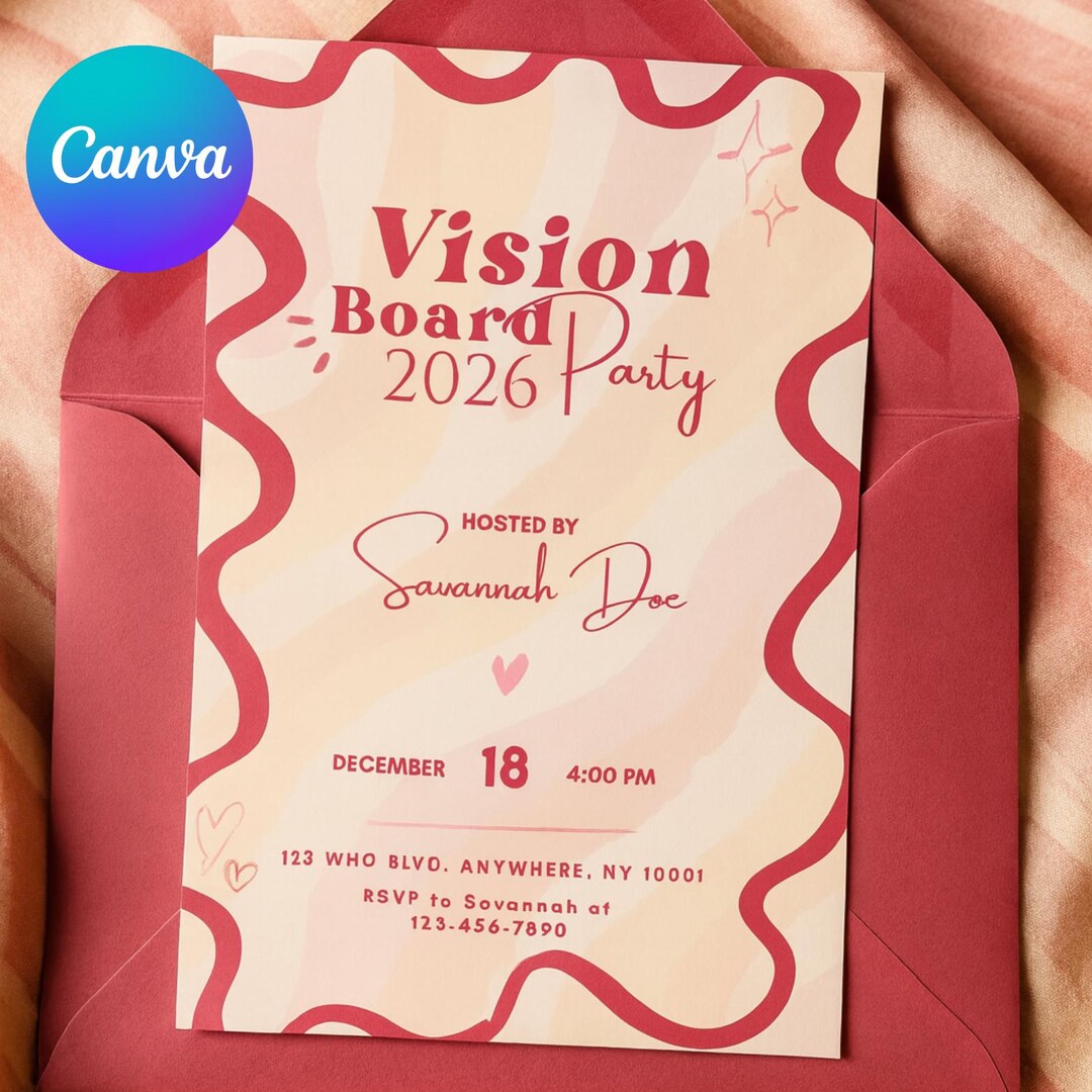 New Year 2026 Vision Board Party Invitation, Manifestation Gathering ...