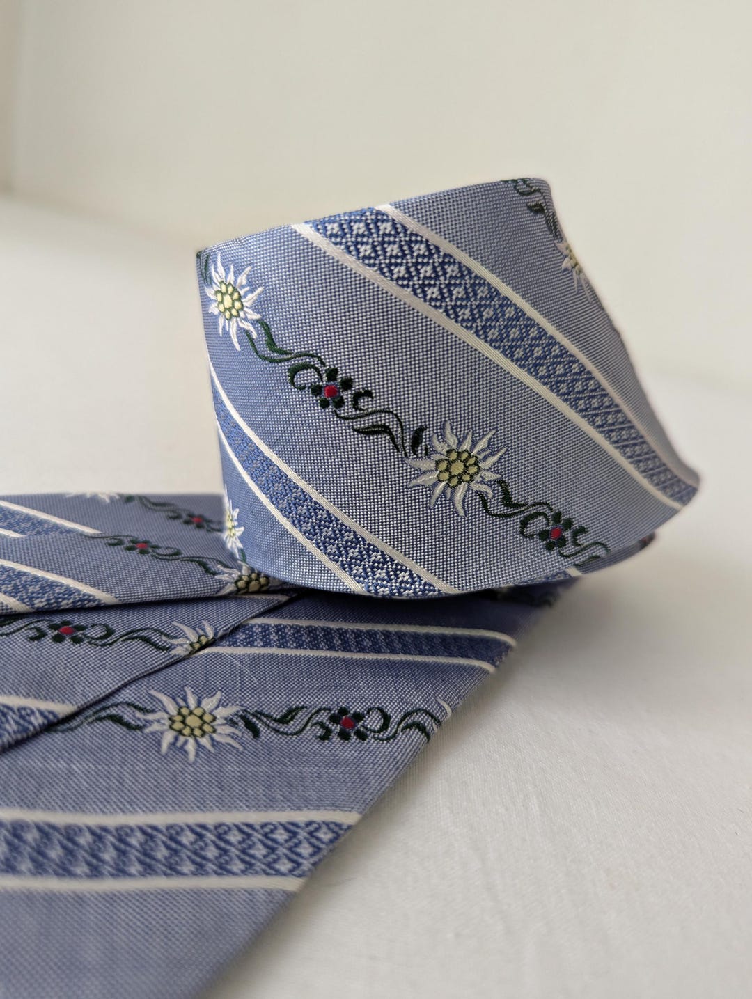 Vintage Silk Tie Oktoberfest Trachten Dirndl Blue White Tie Edelweiss ...