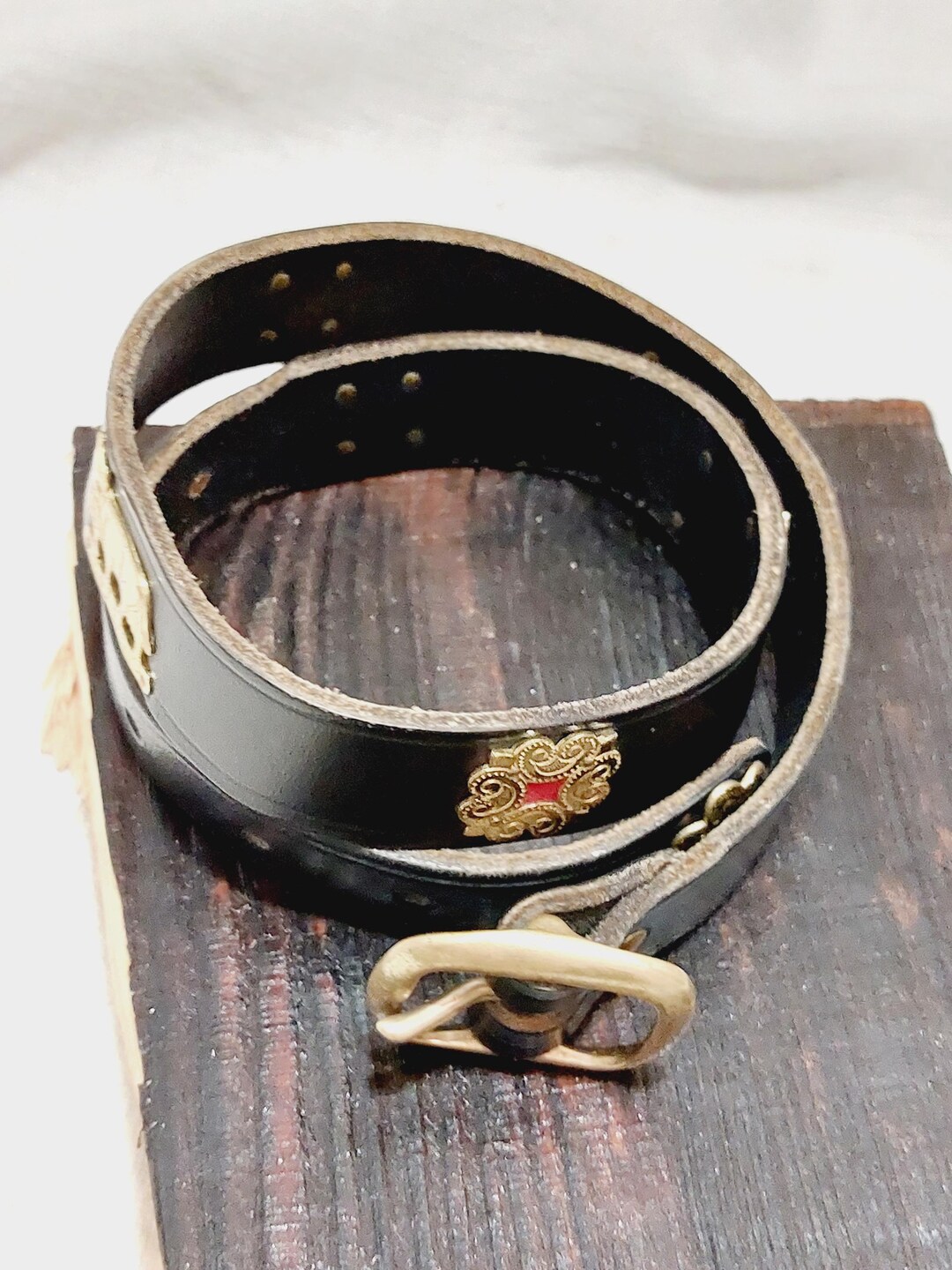 Vintage Swiss Appenzeller Leather Kids Belt 67 Cm / 2 Cm Black With ...