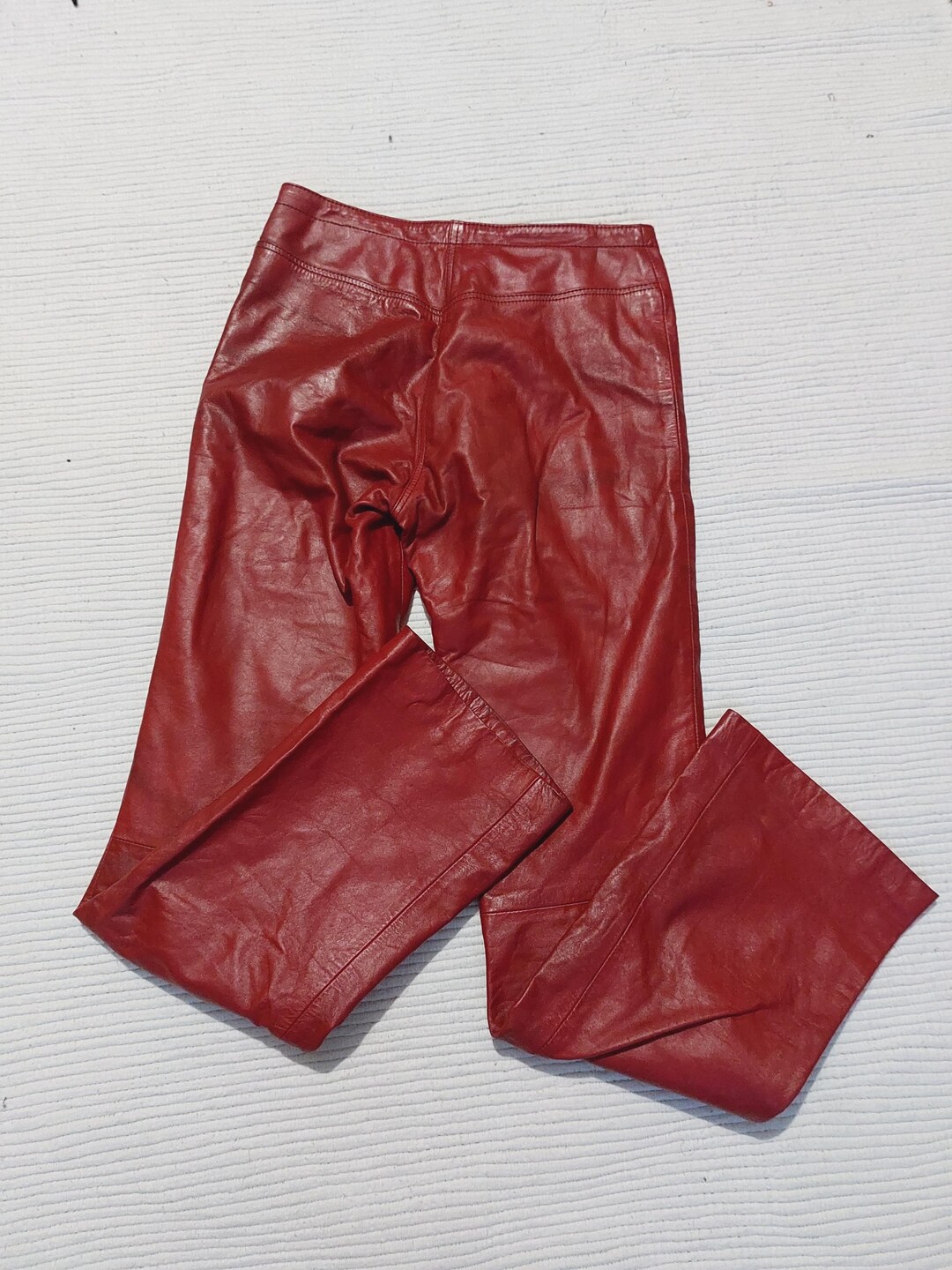 Leather Red Burgundy Vintage 90s Low Flash Pants Women Size 36(XS-S ...