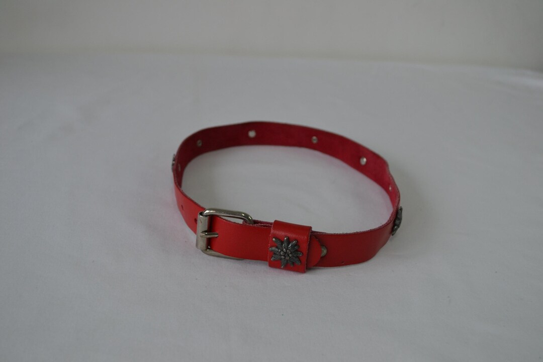 Vintage Swiss Appenzeller Leather Red Kids Belt 69 Cm/2.3 Cm Black With ...