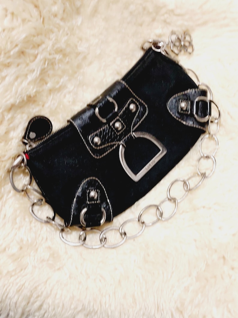 GUESS Mini Baguette Chain Shoulder Bag Vintage Faux Leather and Logo ...