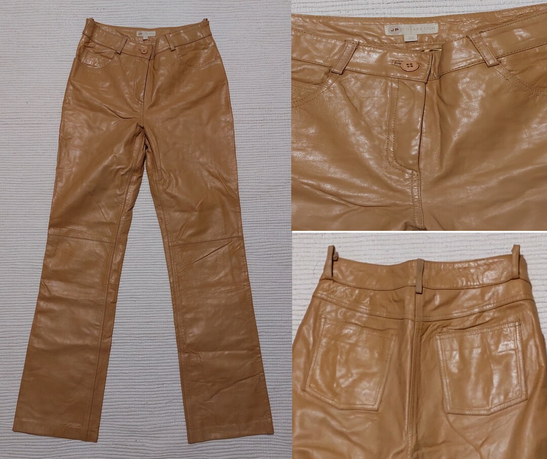 Leather Beige Vintage 90s Low Flash Pants Women JP Collection Size 36XS ...