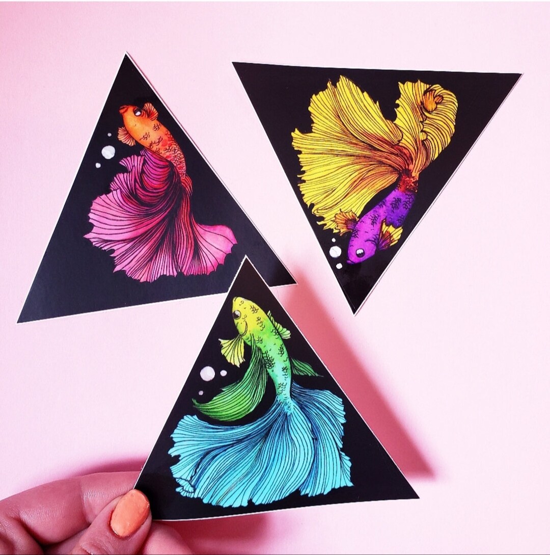 Vinyl Sticker Pack | Betta Fish Sticker Pack | Colorful Triangle Fish ...
