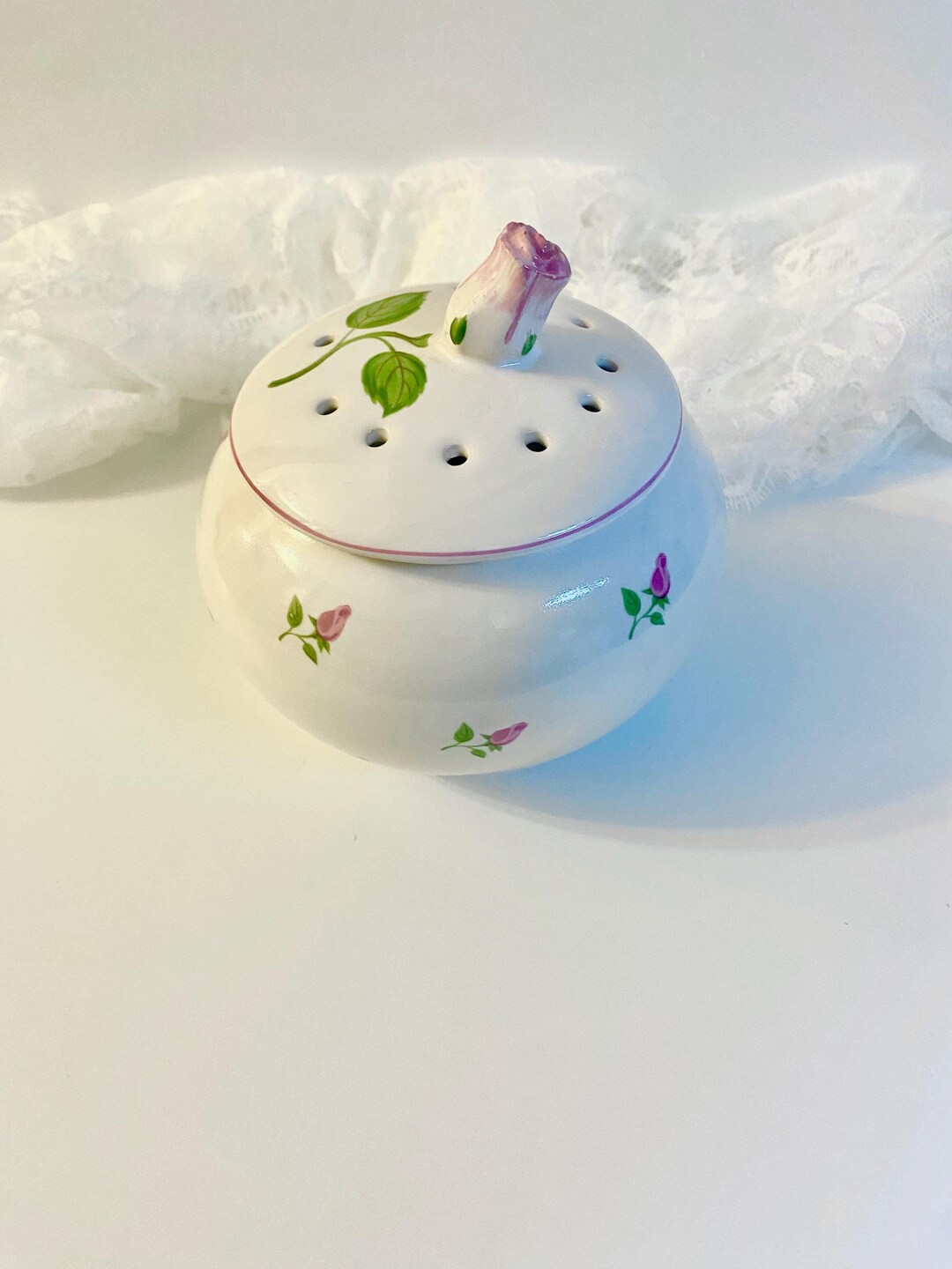 Vintage Rose Potpourri Lidded Jar / Dish / Bowl - Teleflora - Shabby ...