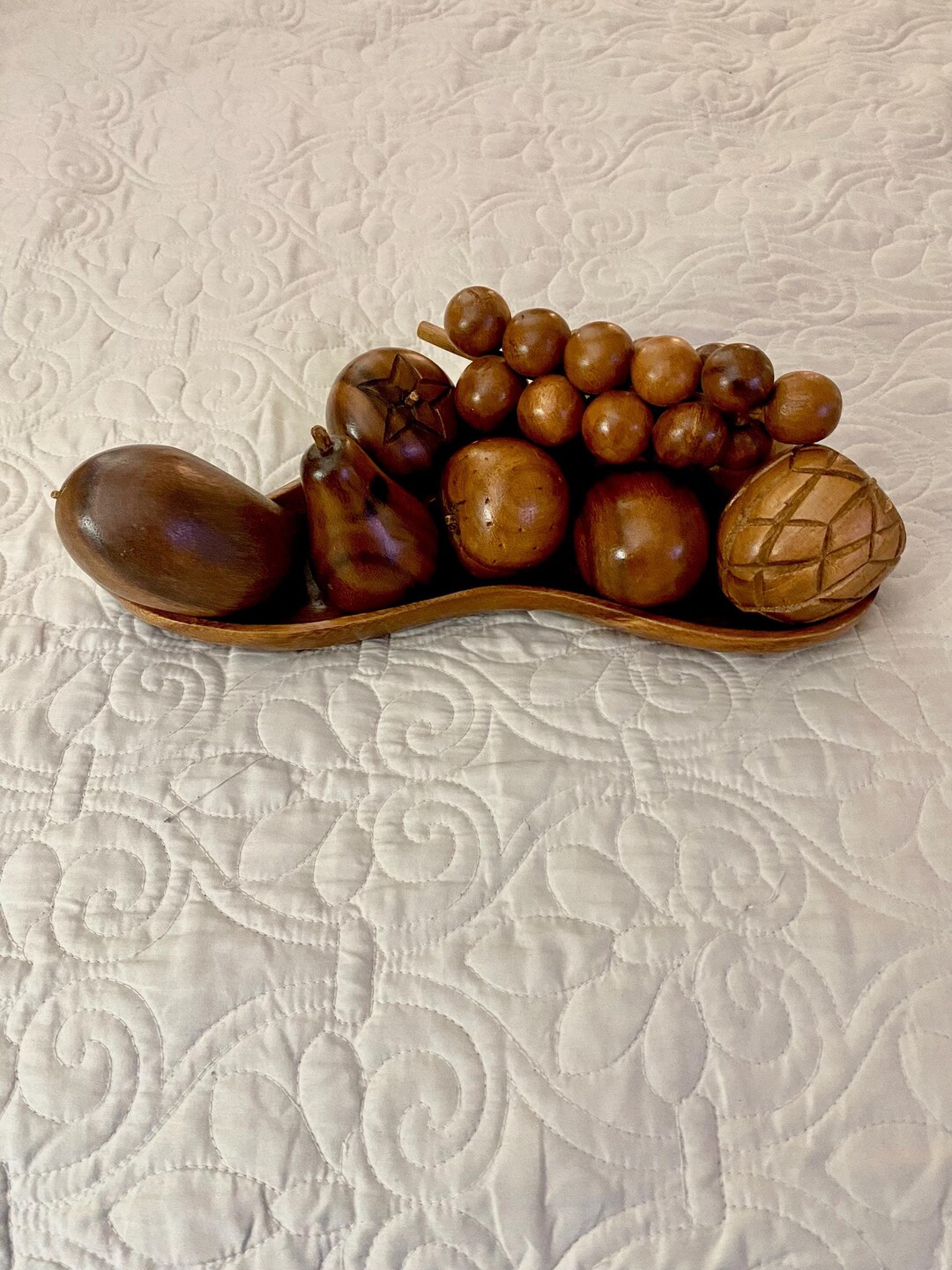 Vintage Leilani Monkey Pod Wood Fruit Set – Handmade MCM Tray, 10 Piece ...