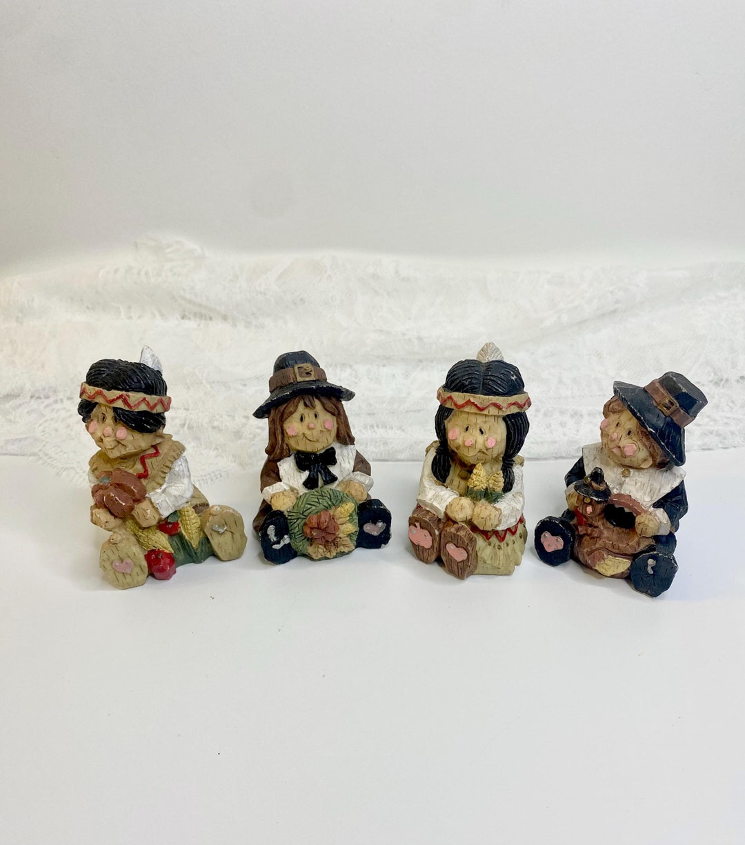 Vintage Pilgrims and Native American Resin Figurines, Autumn, Fall ...
