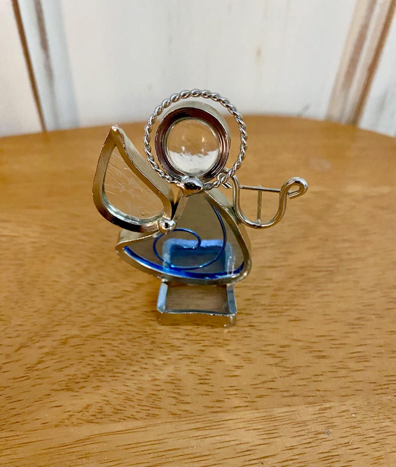 Vintage Stained Glass Angel With Harp Standing Figurine / Suncatcher ...