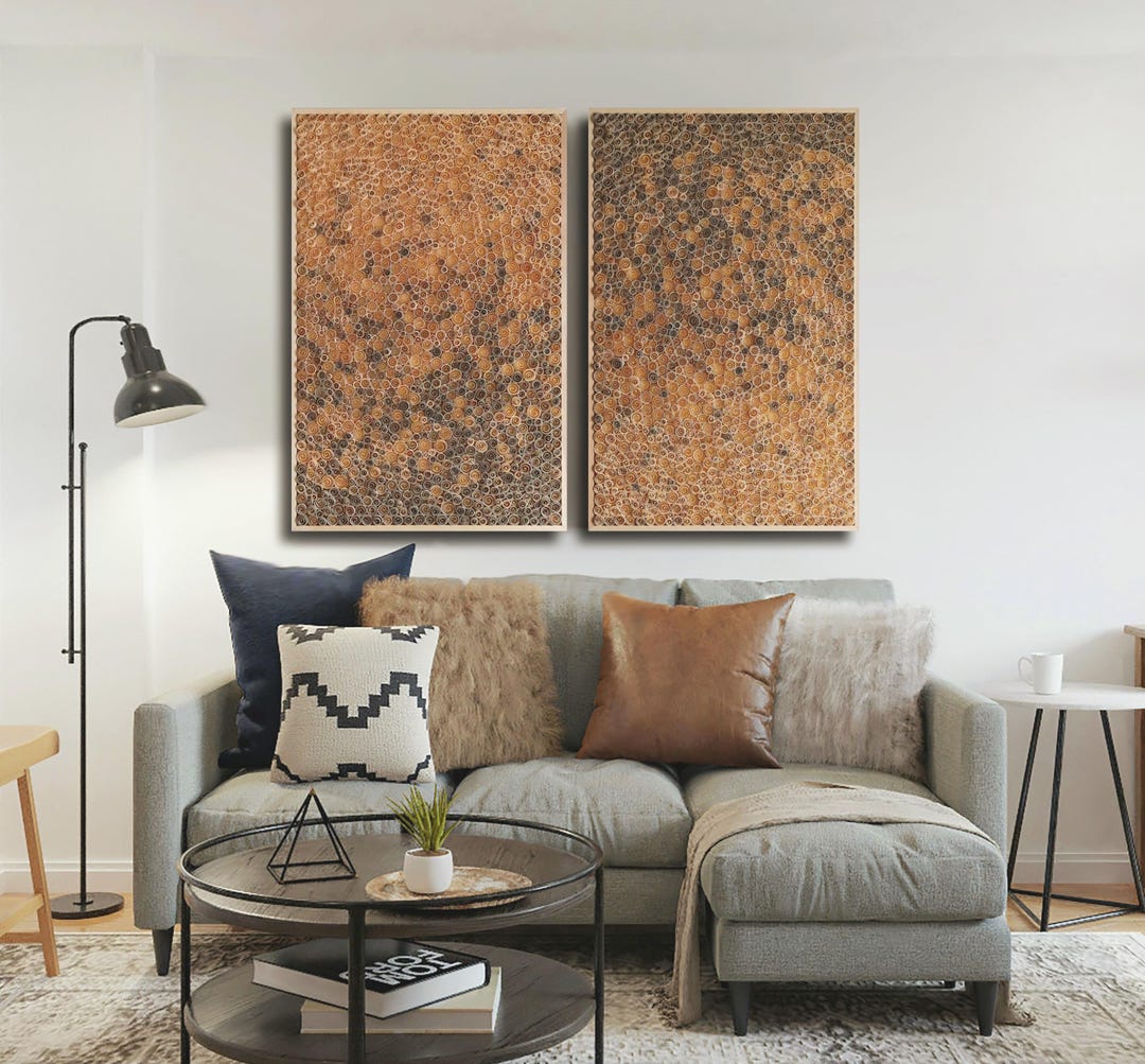 Set of 2 Natural Wood 3D Acoustic Wall Decor | Earthy Tones Modern Wood ...