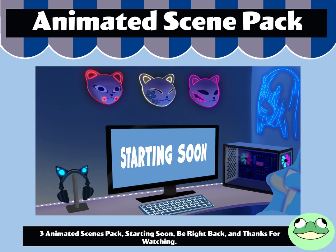 Kawaii Twitch Animated Scene Pack, 4 Animated Scenes, Thanks for ...