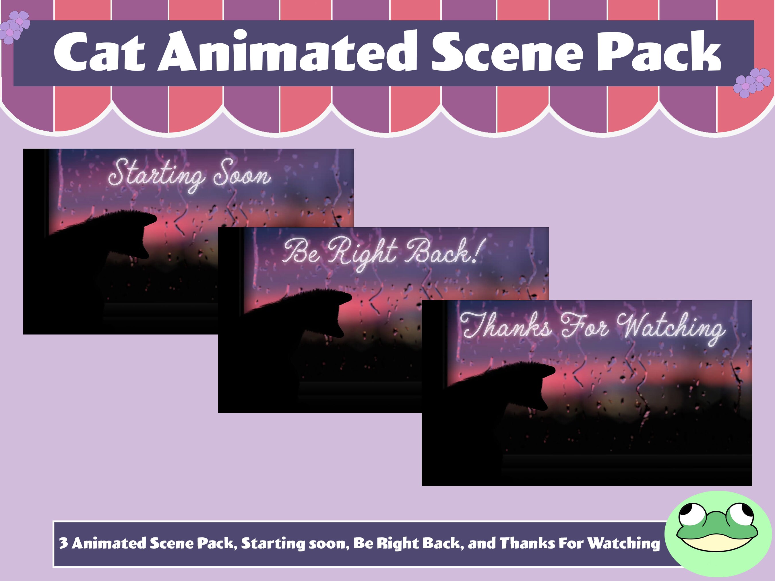 Cat Twitch Animated Scene Pack, 3 Animated Scenes, Thanks for Watching ...