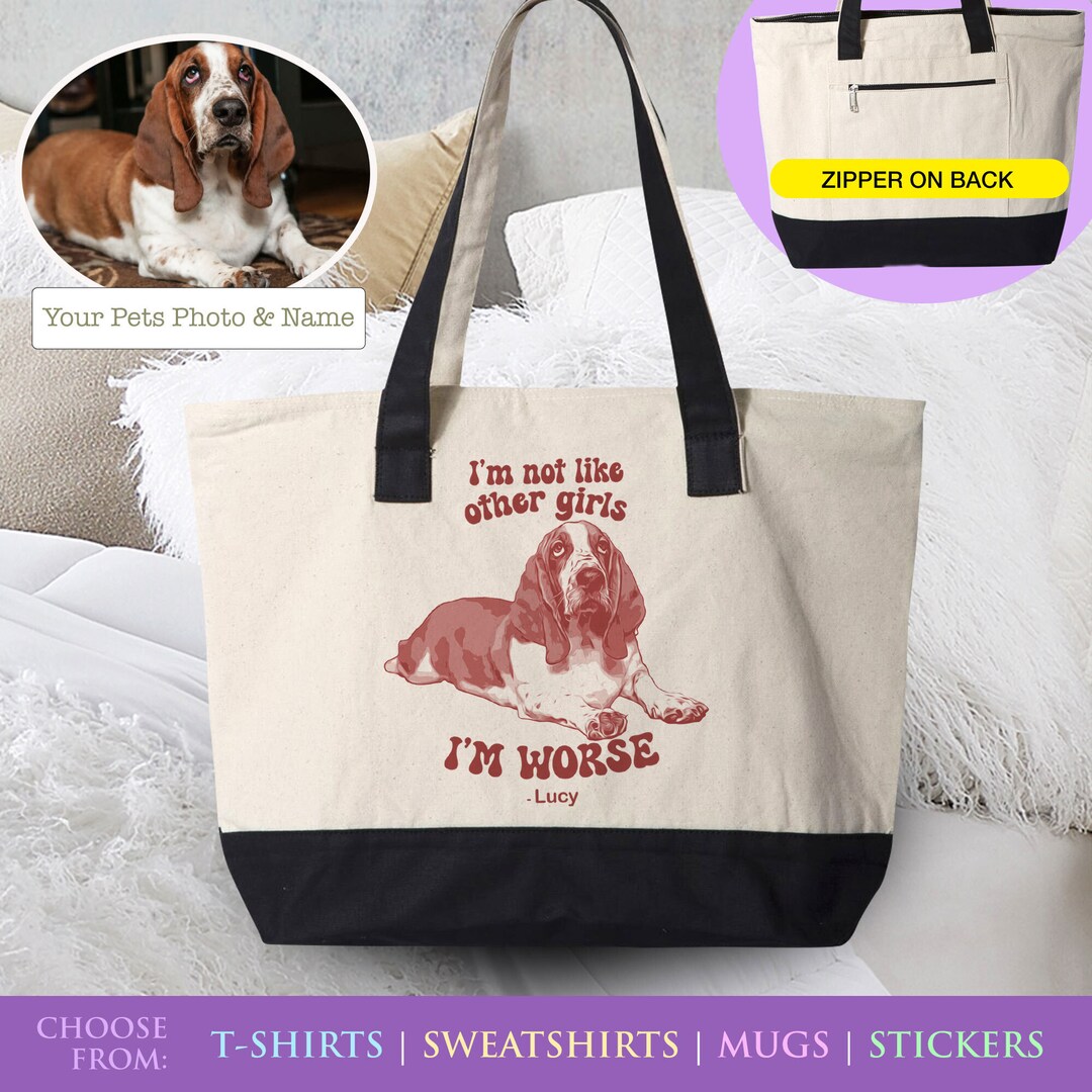 Funny Basset Hound Tote Custom Pet Tote Pet Photo Name Custom Dog Tote ...