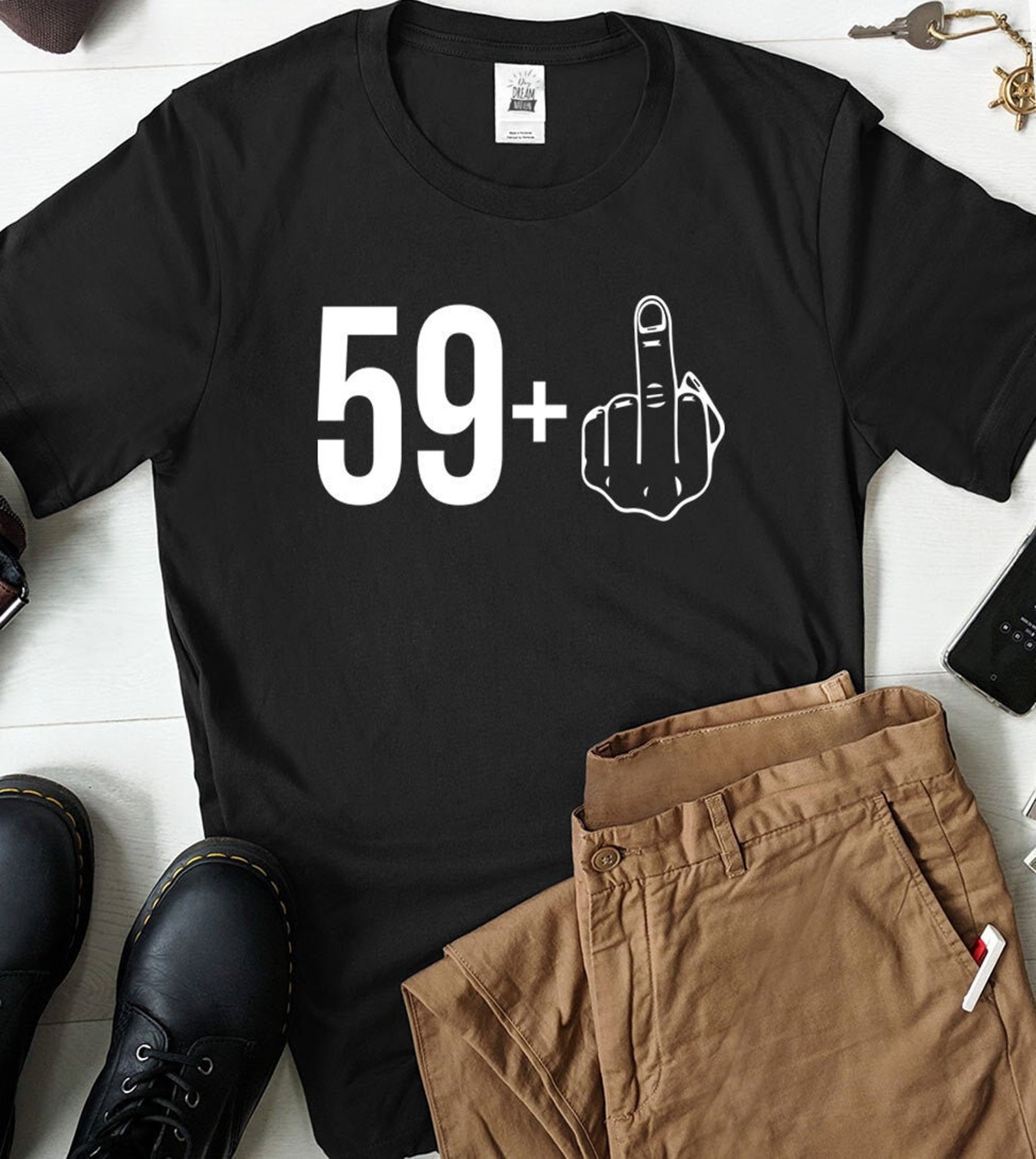 Funny 60th Birthday T-shirt | 59 Plus 1 Middle Finger Tee - Etsy