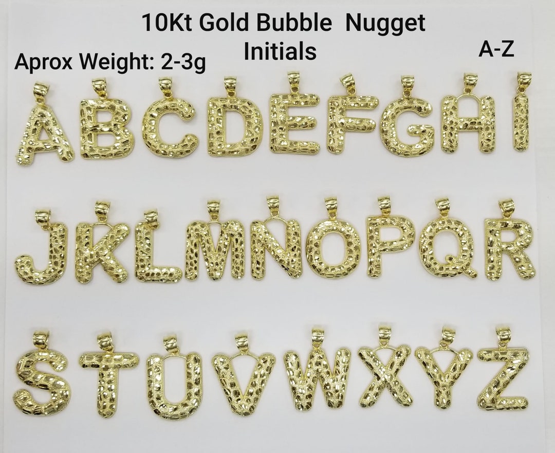 10KT Gold Nugget 3D Bubble Style Initials A to Z Pendants - Etsy